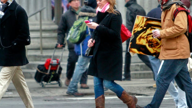 People Texting Crossing The Street