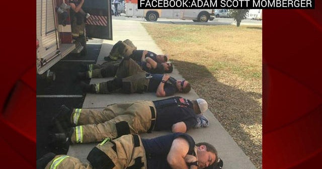 Photo of napping firefighters goes viral - CBS News