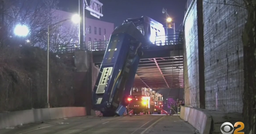 Shocking Scene: MTA Bus Crashes Through Barrier And Dangles Over Cross ...