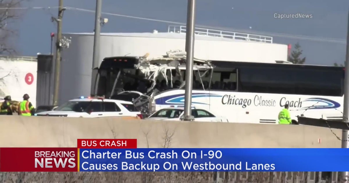Charter bus crash on I-90 causes backup in westbound lanes - CBS Chicago